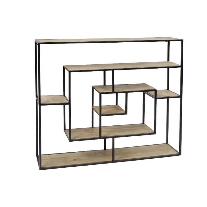 Etagère murale en bois de MDF et métal coloris naturel - noir ...