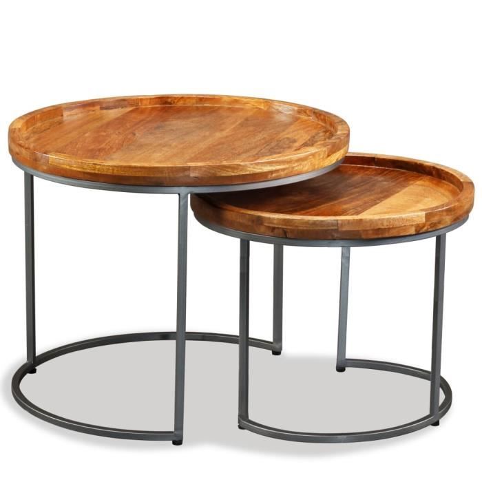 Lot De 2 Table Basse Rond Table Basse Avec Espace De Rangement Pieds En Métal Style Industriel