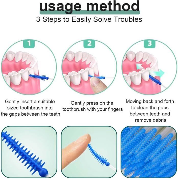 100 Pièces Brossettes interdentaires- Soft Silicone Brosse à dents Fil ...