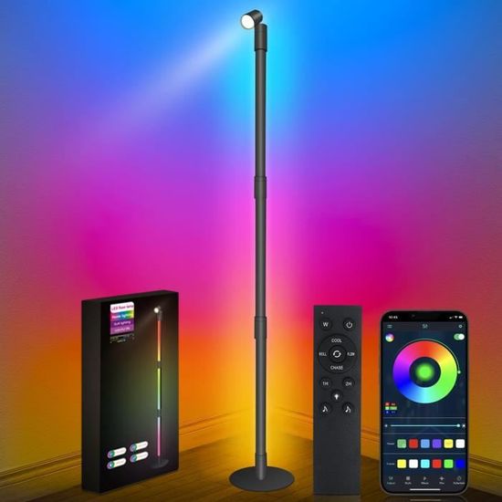 Lampadaire D'Angle Led,Lampe Sur Pied Rgb Rotatif À 360° Avec App Contrôle Et Télécommande,16 ...