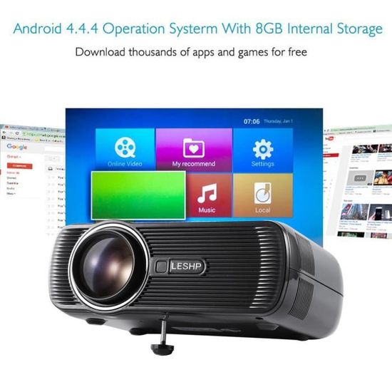 Leshp Projecteur LED portable Wifi 1200 Lumens 800 * 480 Résolution ...