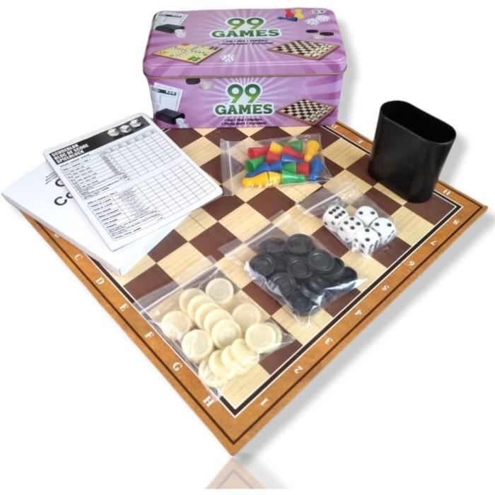 Coffret de 99 Jeux de société avec Plateau en Bois et règles des Jeux ...
