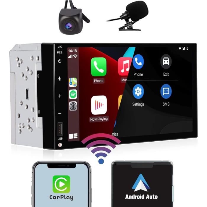 Autoradio Compatible Avec Sans Fil Carplay & Android Auto, Double Din 7 Pouces Récepteur D ...