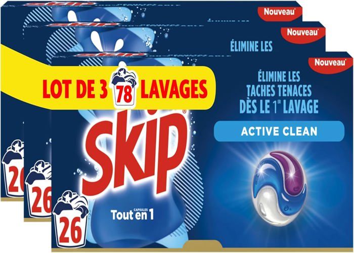 Skip Lessive liquide en capsules Active Clean 3 en 1 - 78 lavages - lot ...