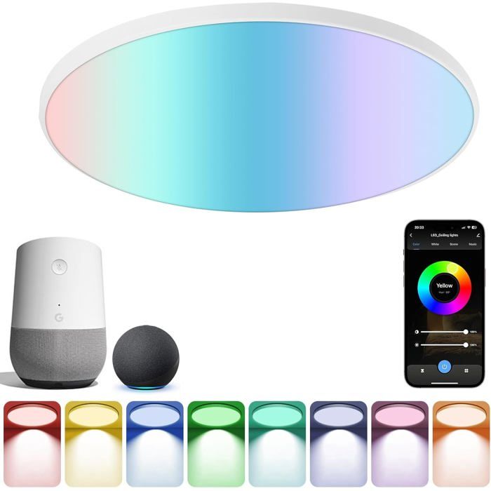 Plafonnier LED Intelligent RGB 24W Dimmable Lampe de Plafond Connectée ...