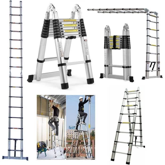 Escabeau télescopique 5 m avec Barre stabilisatrice en Aluminium ...