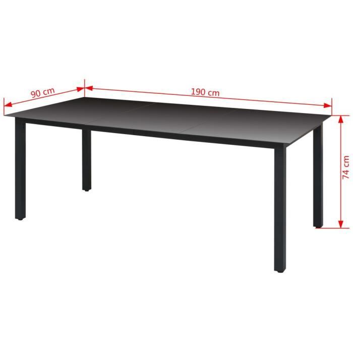 KAI Table de jardin Noir 190 x 90 x 74 cm Aluminium et verre ...