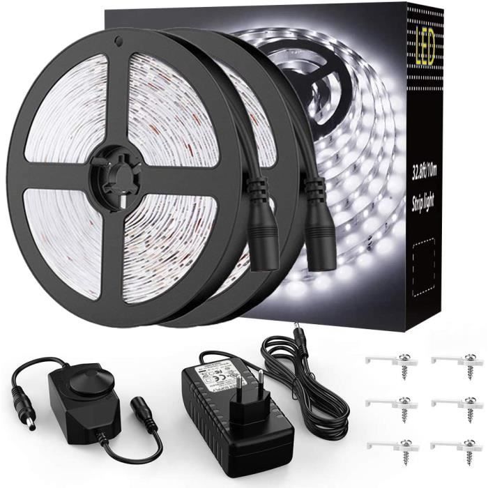 Juce® Kit Ruban LED 20M 1200 LEDs Dimmable Blanc Froid 6000K Bande LED ...