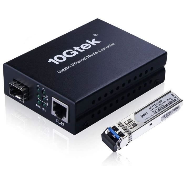 Gigabit Ethernet Convertisseur de média LC Monomode, Fibre Media Converter avec 1Gb SFP LX ...