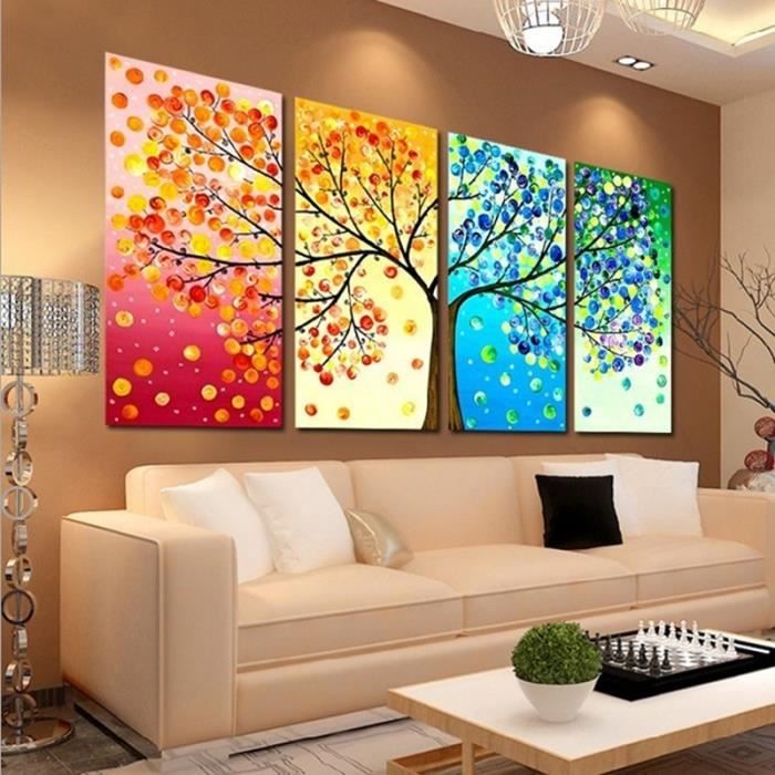 Peinture Murale Décorative - Arbre des Quatre Saisons - 4X (40x60cm ... Peinture Murale Décorative - Arbre des Quatre Saisons - 4X (40x60cm ...