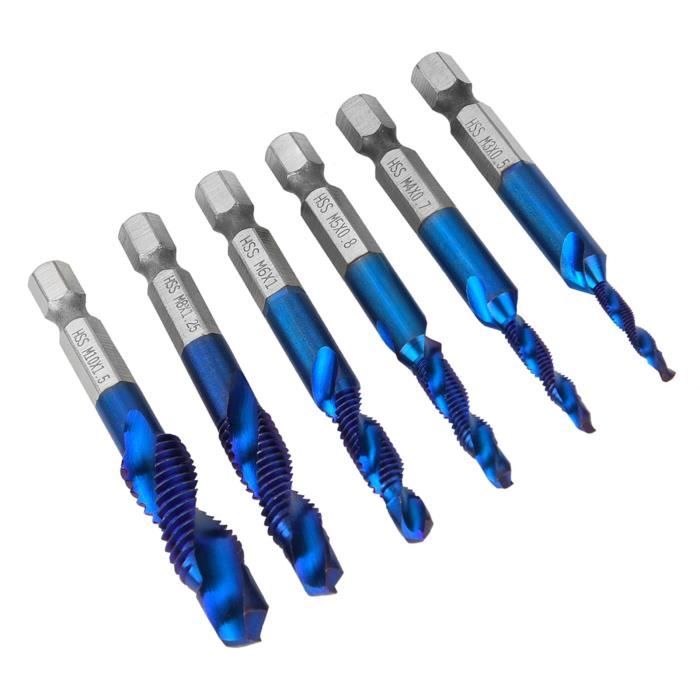Cikonielf Foret à taraud HSS 6 pièces acier rapide 6.35mm tige hexagonale taraud foret composé ...