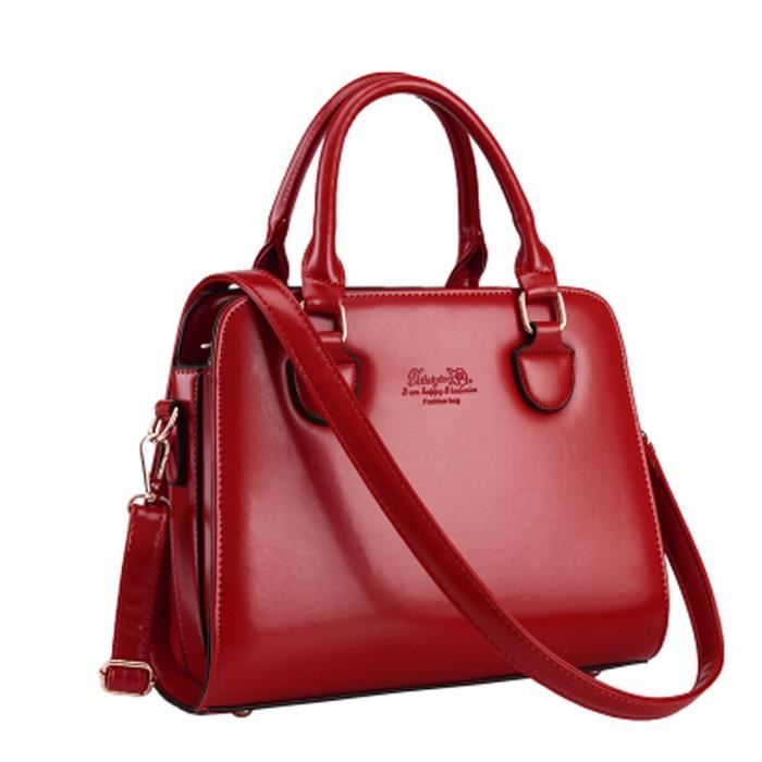 Sacs à main en cuir classique simple pour les femmes (rouge foncé) Noir ...