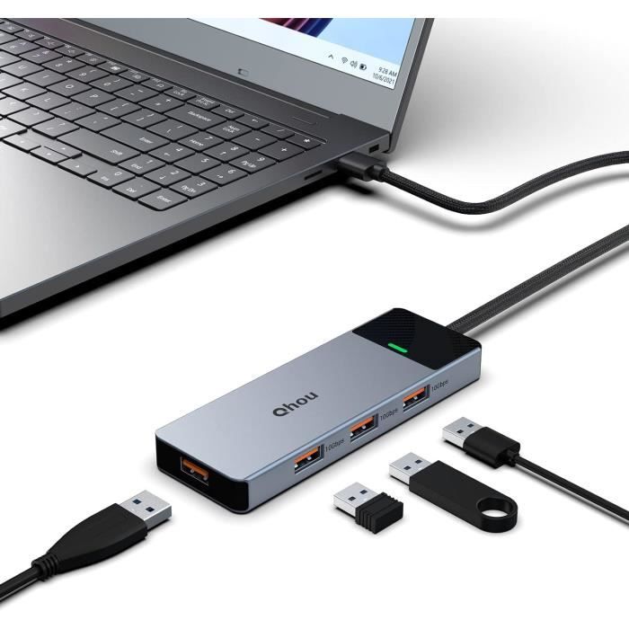 Hub Usb, 4 Usb 3.2 10 Gbps Ports Avec 50Cm De Câble Étendu Hub Usb ...