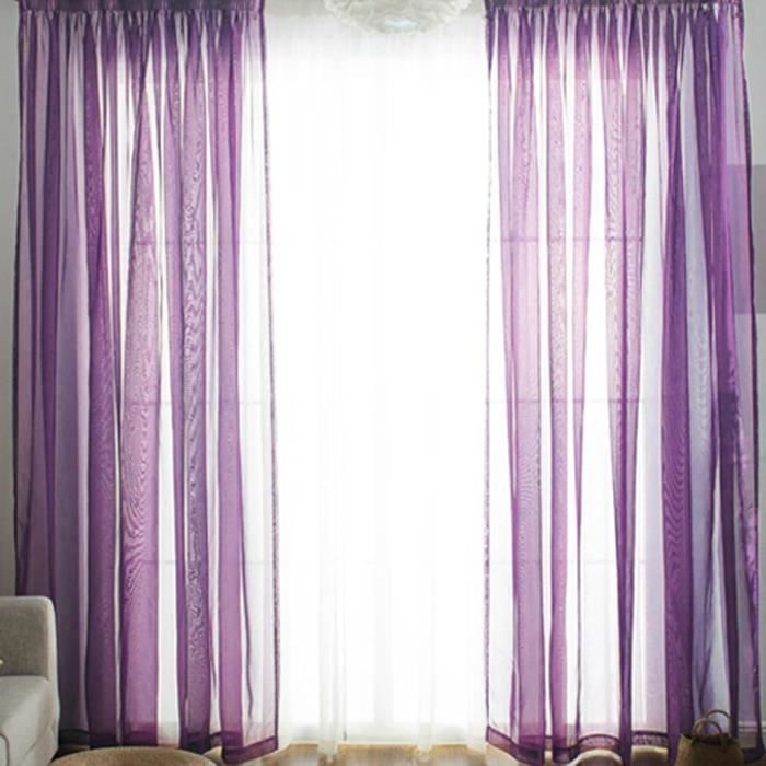 Rideaux Voilages Lavande Passe TringleRideau Couleur Unie, 2 Panneaux ...