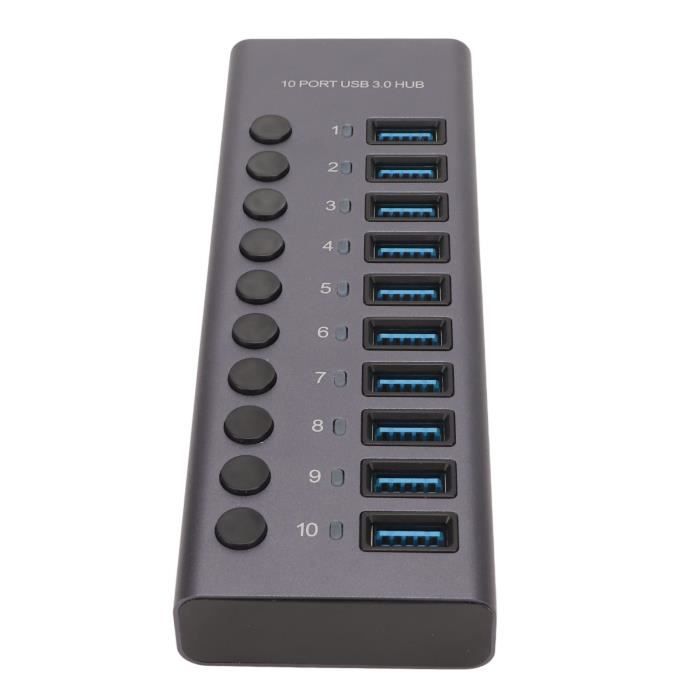 ZER-Hub USB3.0 à 10 ports Répartiteur de concentrateur USB3.0 à 10 ports Alimentation ...