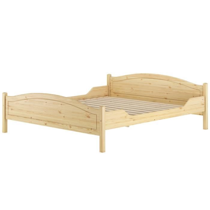 Grand lit adulte en pin massif naturel 180x200 style rustique ...
