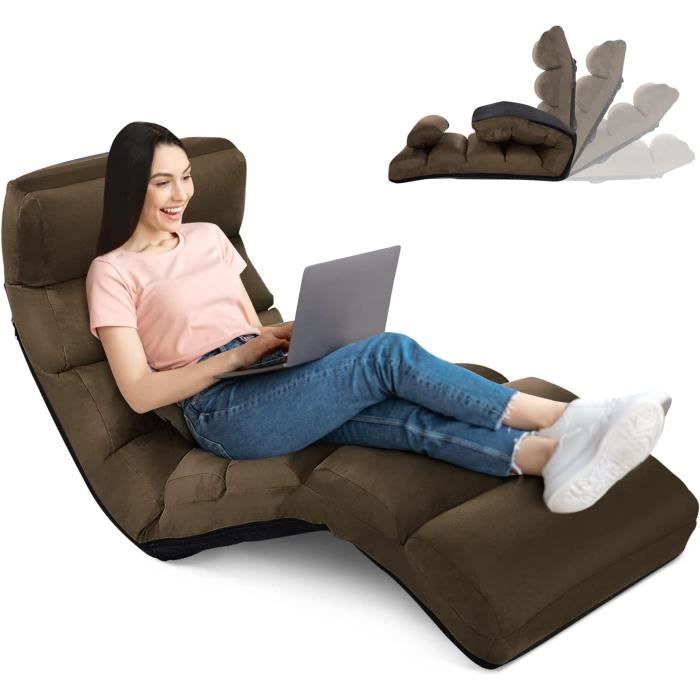 RELAX4LIFE Fauteuil au Sol Réglable en 5 Positions 90-180° +Oreiller ...