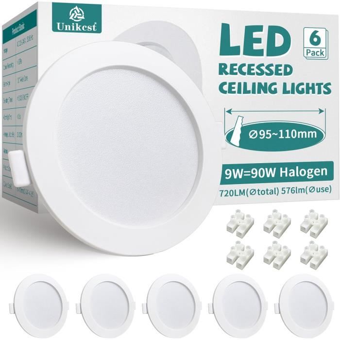 Spot Led Encastrable Extra Plat 9w Lot De 6 Spot Encastré 230v 720lm