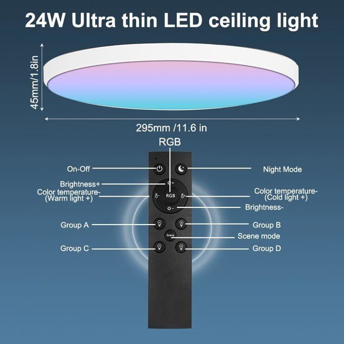 Plafonnier LED Intelligent RGB 24W Dimmable Lampe de Plafond Connectée ...