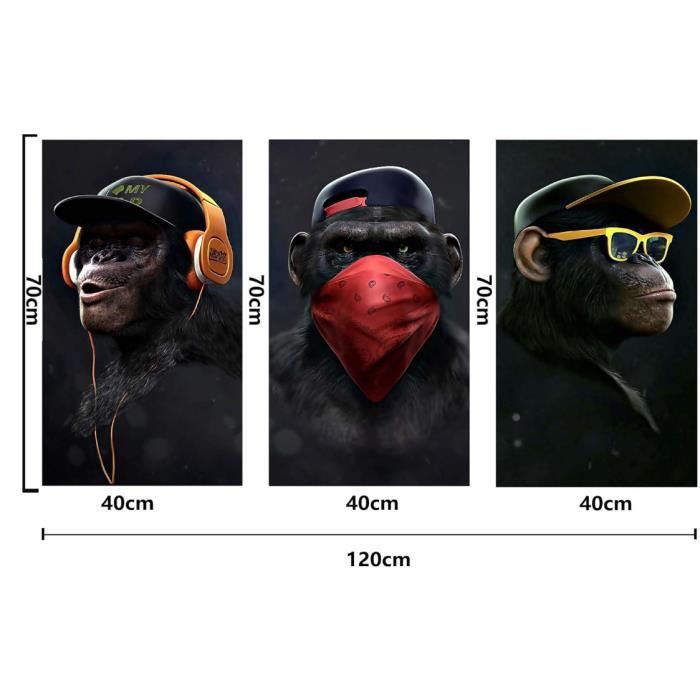 Tableau Singe, Sages Singes pop Art Toile, Moderne Cool Animal Toile ...