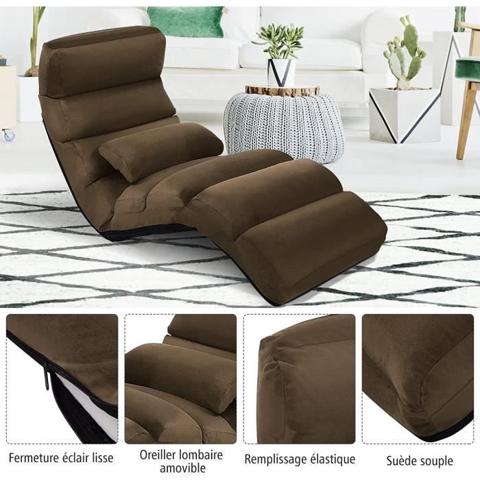 RELAX4LIFE Fauteuil au Sol Réglable en 5 Positions 90-180° +Oreiller ...
