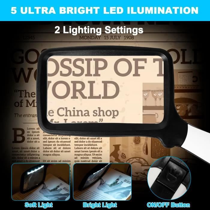 Loupe De Lecture, Loupe De Lecture Rectangulaire Avec 5 Lumières À Led, Lentilles De ...