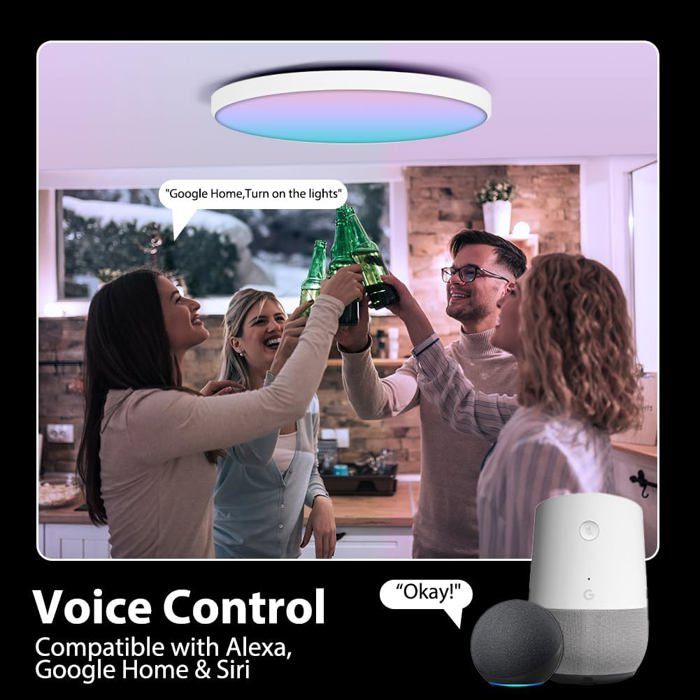 Plafonnier LED Intelligent RGB 24W Dimmable Lampe de Plafond Connectée ...