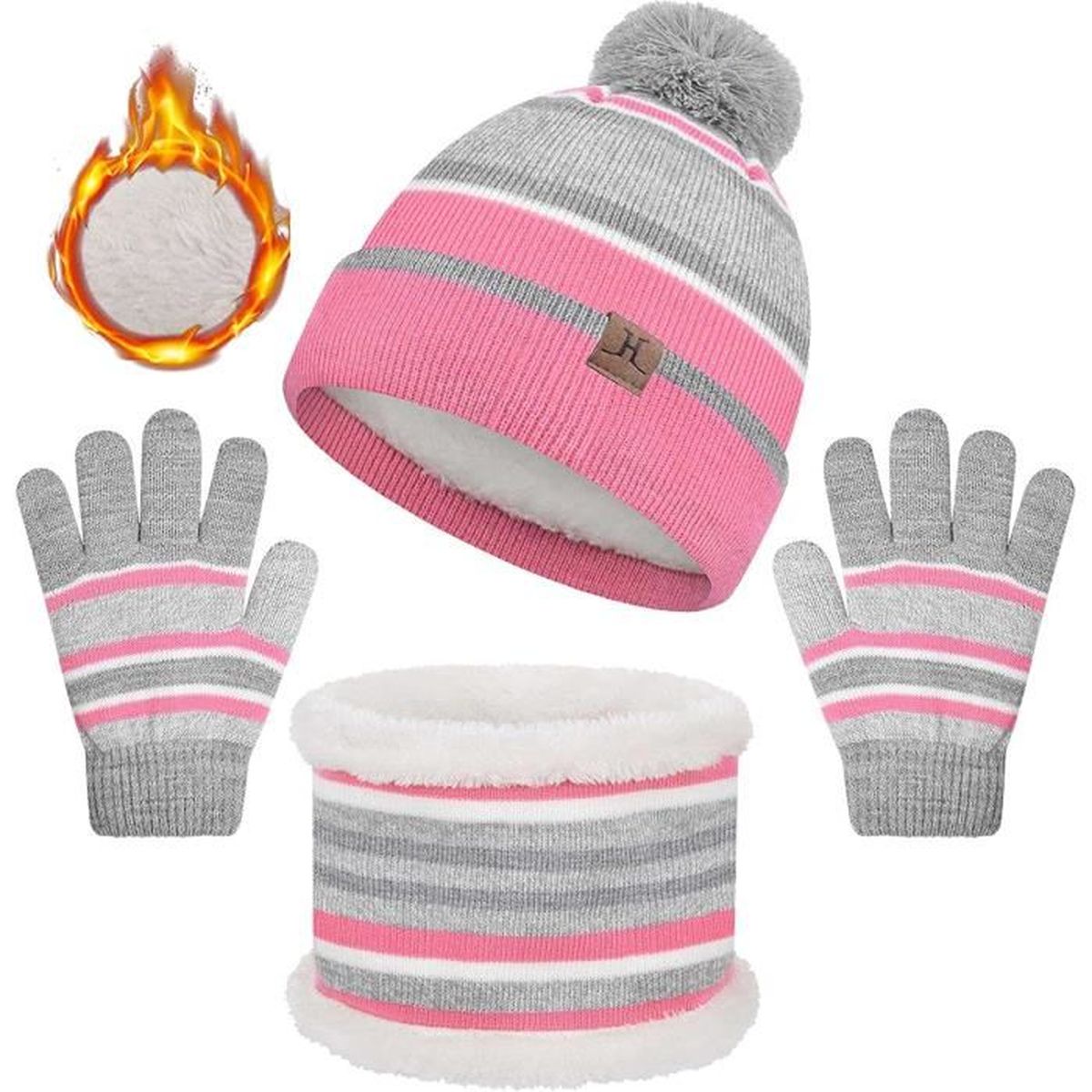 Bonnet Enfant Hiver - 3 en 1 Bonnet Chaud Écharpe Gants Ensemble de ...