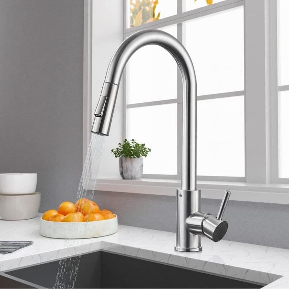 Robinet de cuisine avec douchette extractible pivotant à 360° Eau ...