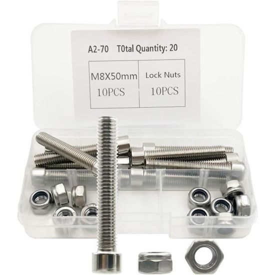 Lot de 10 écrous et boulons M8 M8 M8 en acier inoxydable à tête hexagonale à tête hexagonale à ...