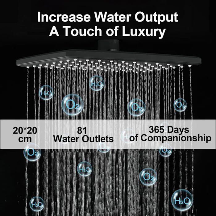 Colonne de Douche Noir Mat avec Mitigeur Hauteur Réglable Ensemble de ...