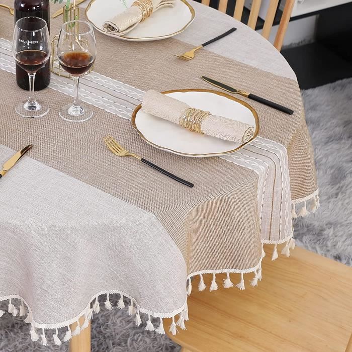 Nappe Ronde 140 cm Khaki Nappe de Table en Lin Coton Lavable Anti-tache ...