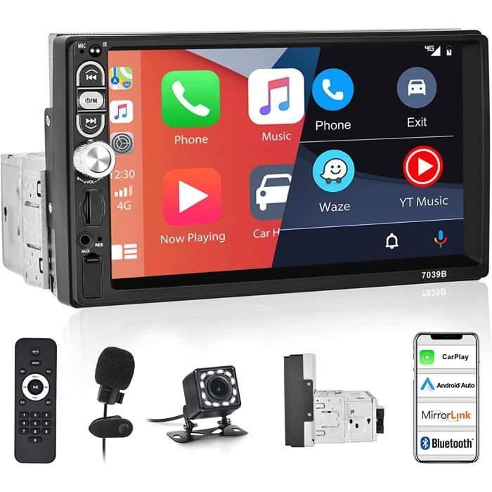 Autoradio Bluetooth 1 Din Apple Carplay An oid Auto 7" écran Tactile HD ...