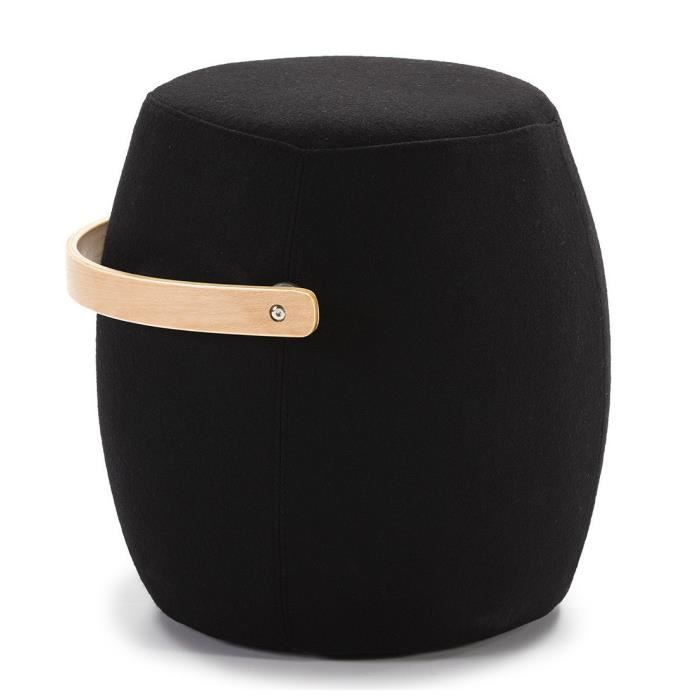 Tabouret bas rond tissu noir avec sangle en bois clair - Cdiscount Maison