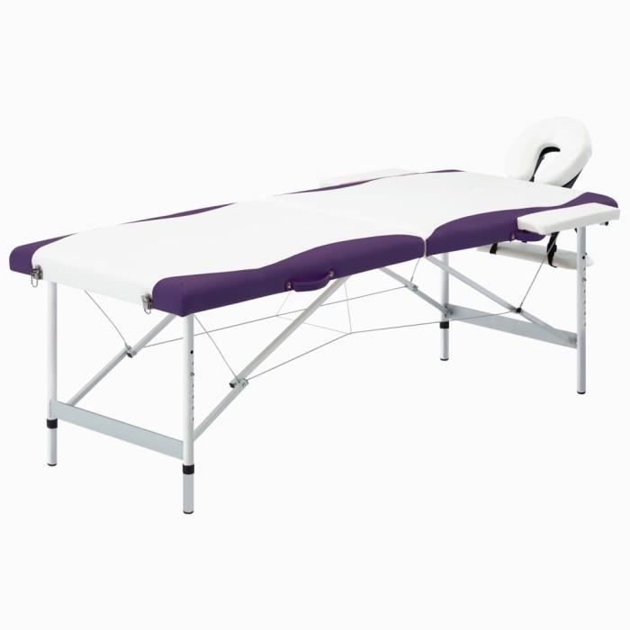 Table De Massage Pliable 2 Zones Aluminium Blanc Et Violet