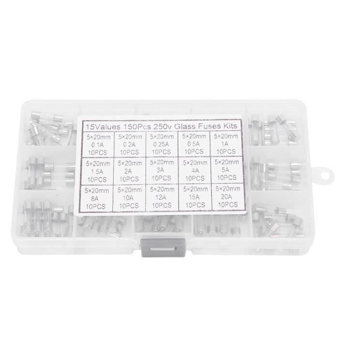 LAM-150pcs Kit Assorti de Fusibles en Tube de Verre 01A-20A 250V 5x20mm avec Boîte de Rangement ...