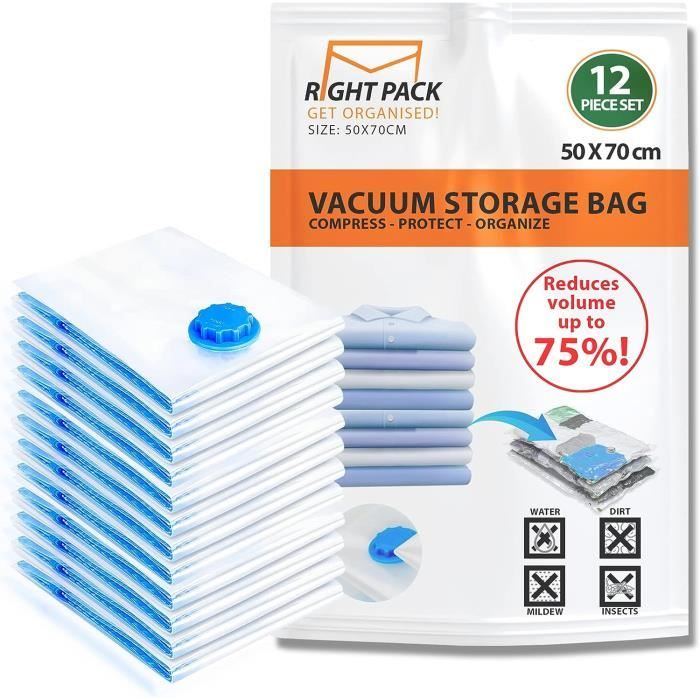Right Pack Lot de 12 sacs de rangement sous vide Grand format 50 x 70 ...