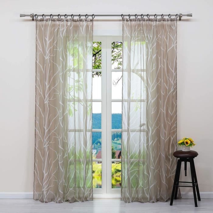 ESLIR Rideaux transparents avec galon fronceur - Pour salon ou fenêtre ...