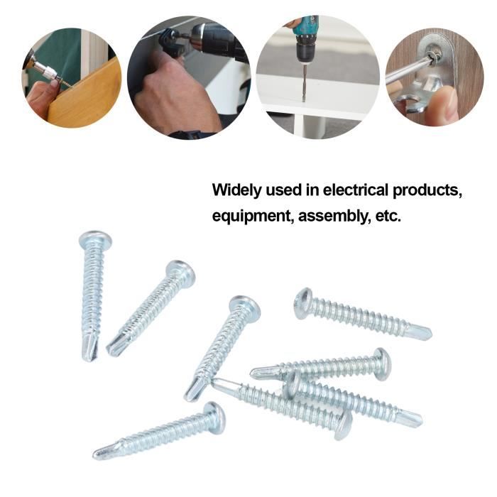 CHE Vis autoperceuse Lot de 50 vis auto-perceuses en acier au carbone 4,8 x 32 mm pour ...