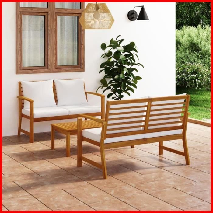 DXBK Salon de jardin 3 pcs avec coussin Bois d'acacia solide 3057788 ...