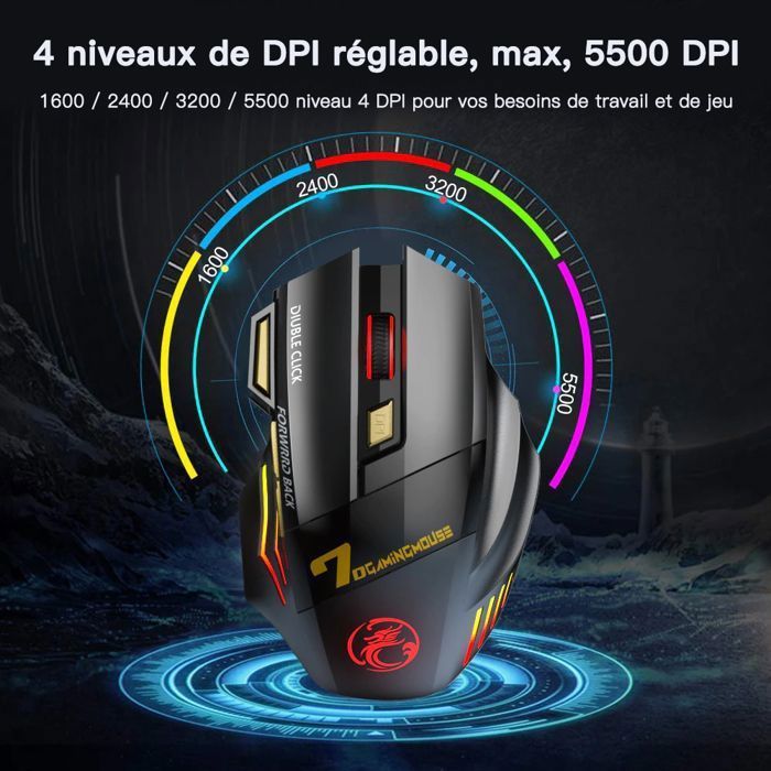Souris Gamer, Ergonomique 3 Niveaux DPI Réglable Souris avec 7 Bouton ...