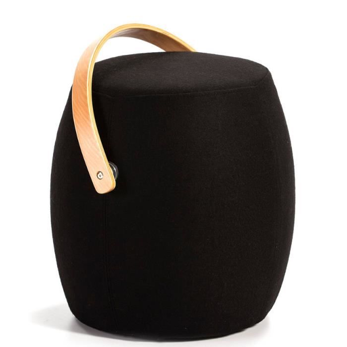 Tabouret bas rond tissu noir avec sangle en bois clair - Cdiscount Maison