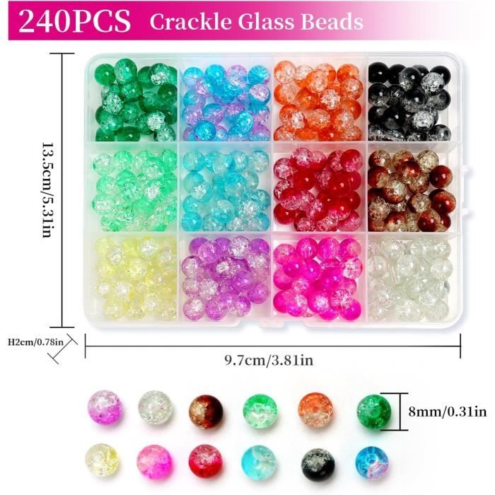 8Mm Perles Rondes De Verre Craquele, 240Pcs Billes De Cristal Craquelé ...
