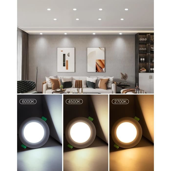 Spot LED Encastrable Extra Plat 7W 700LM,Spots de plafond 2700K 4500K 6000K Réglable, spot salle ...