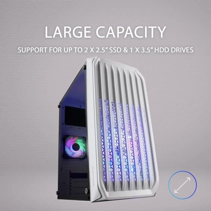 MARSGAMING MC-S2 Blanc,Boîtier PC Gaming Compact Micro-ATX,2 Ventilateurs FRGB Rainbow avec ...