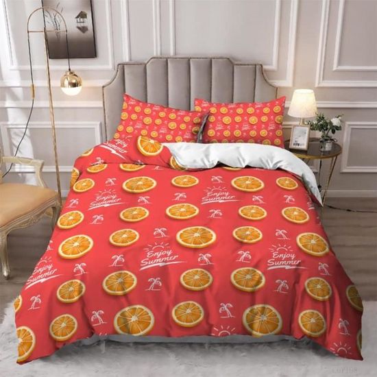 Parure de couette et taie d'oreiller - Orange - 140x200cm - 100% ...