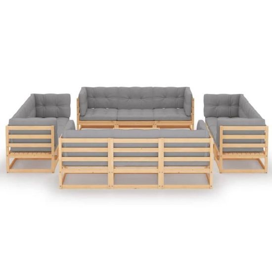 Mobilier d'extérieur en Bois de pin massif, Canapé 13 PCS avec table ...