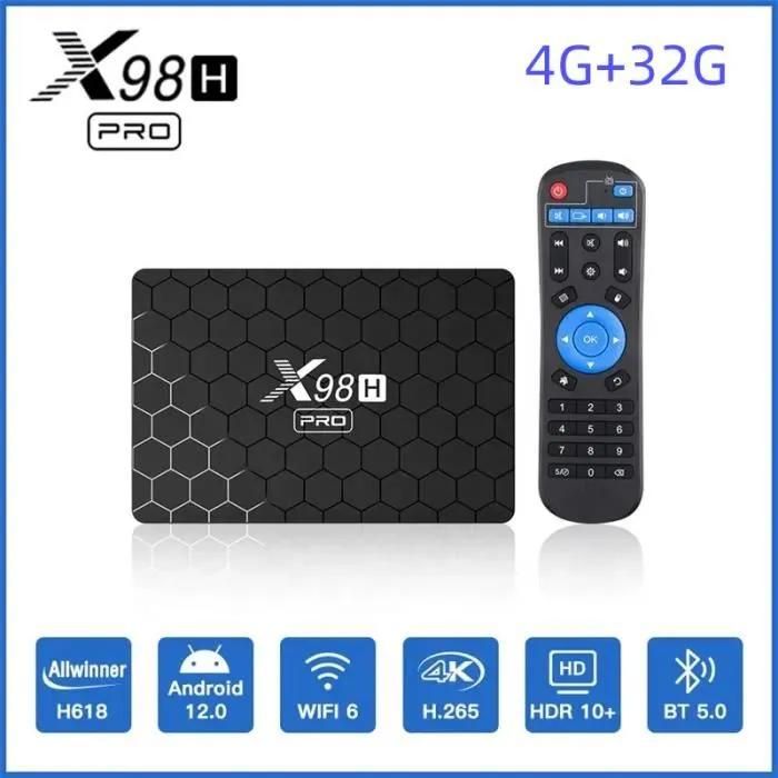 Boîtier Smart TV Android 12 X98H Pro 4 Go 32 Go Allwinner H618 double ...