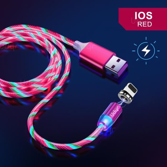 Pour iOS Rouge taille 1m Câble lumineux magnétique , Charge rapide ...