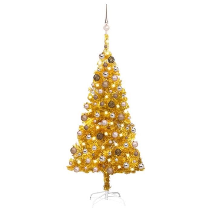 Arbre de Noël artificiel - WU - 150 cm - LED - Doré - Boules doré rose ...